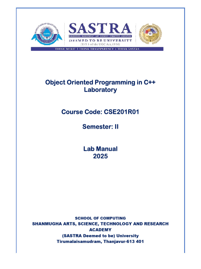 CSE201R01 - OOP Using C++ - Manual - 2025 | PDF | Parameter (Computer Programming) | Constructor ...