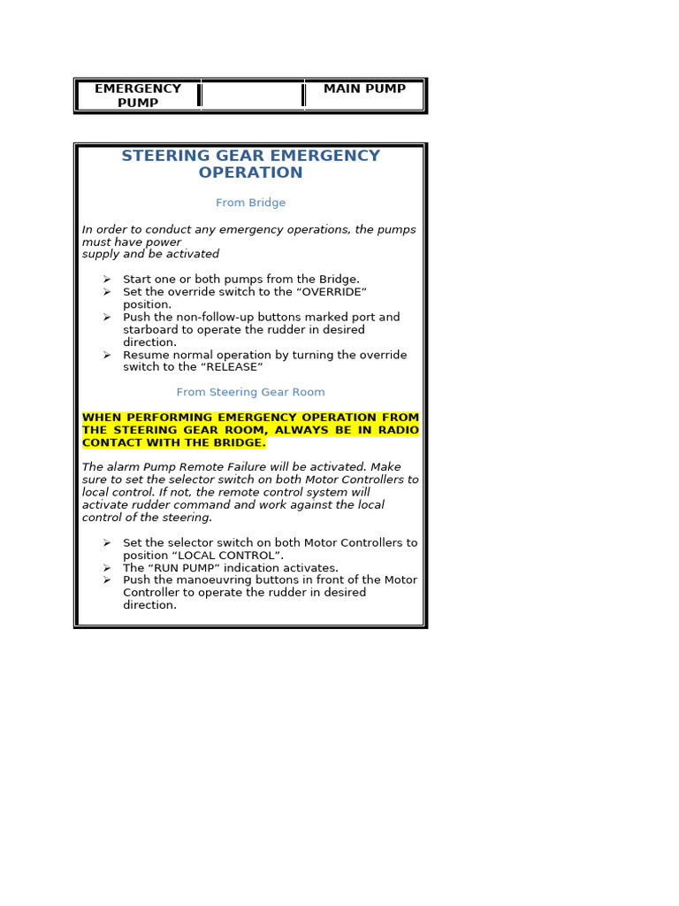 Emergency Steering System Operation Guide | PDF