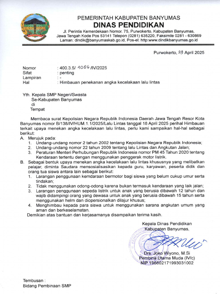 Surat Pemberitahuan Upaya Menekan Angka Kecelakaan Lalu Lintas | PDF