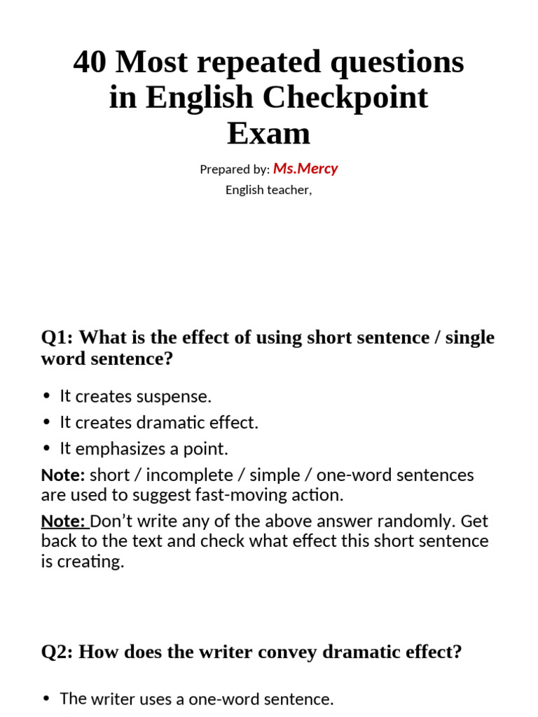 English Common Questions Checkpoint | PDF | Ellipsis | Verb