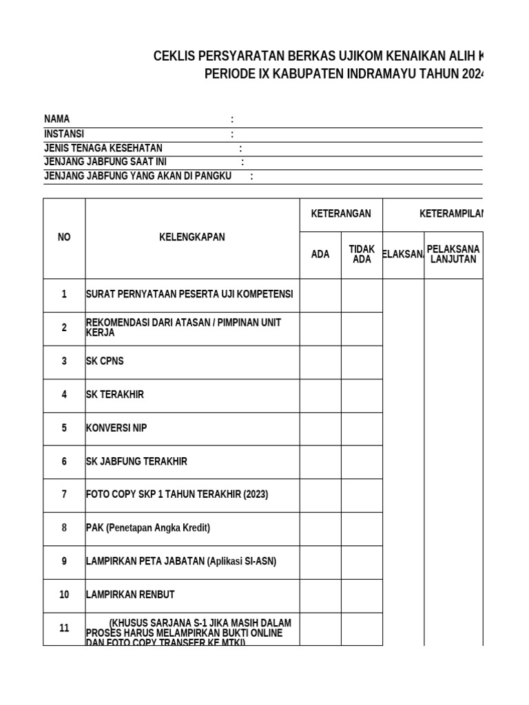 Ceklis Uji Kompetensi Alih Kategori 2024 | PDF