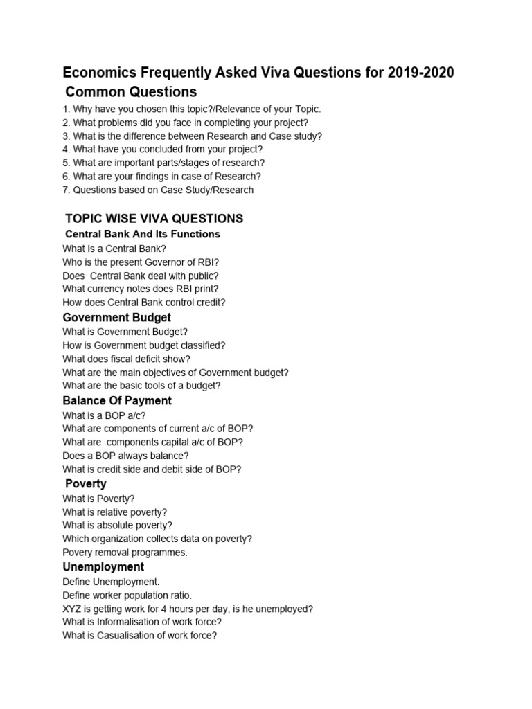 Economics Viva Questions 2019-2020 | PDF | Government Budget | Poverty
