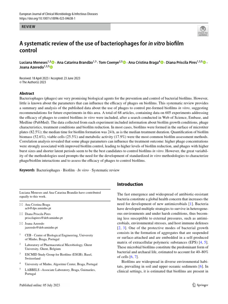 A Systematic Review of The Use of Bacteriophages For in Vitro Bioflm Control - eucmID2023 | PDF ...