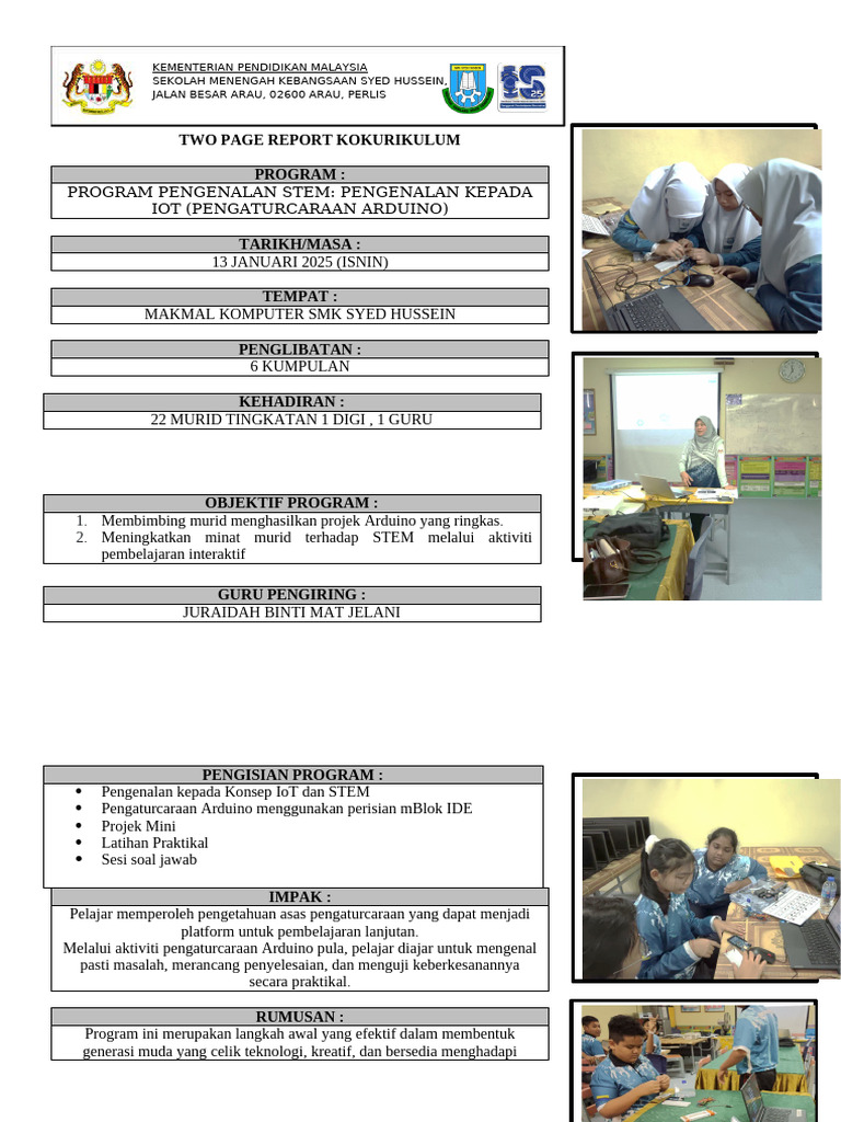 Two Page Report Iot Stem 2024 | PDF