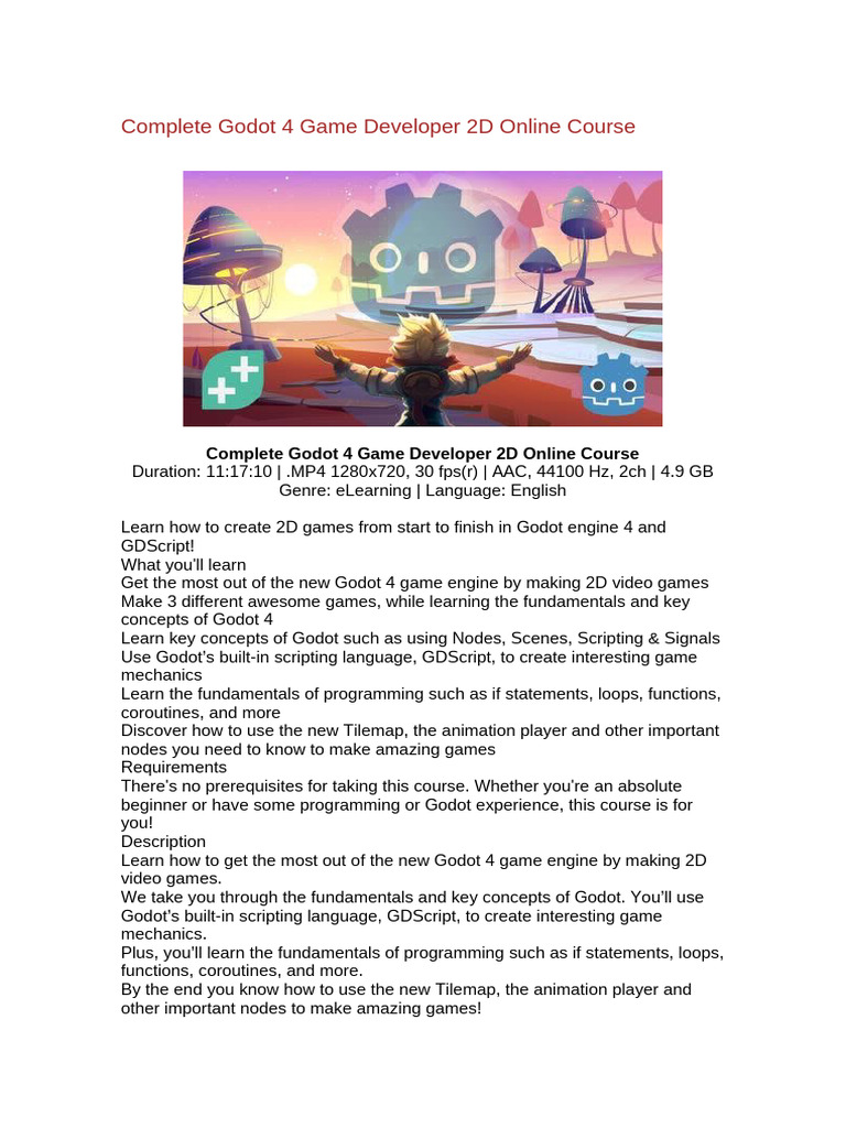 Complete Godot 4 Game Developer 2D Online Course | PDF