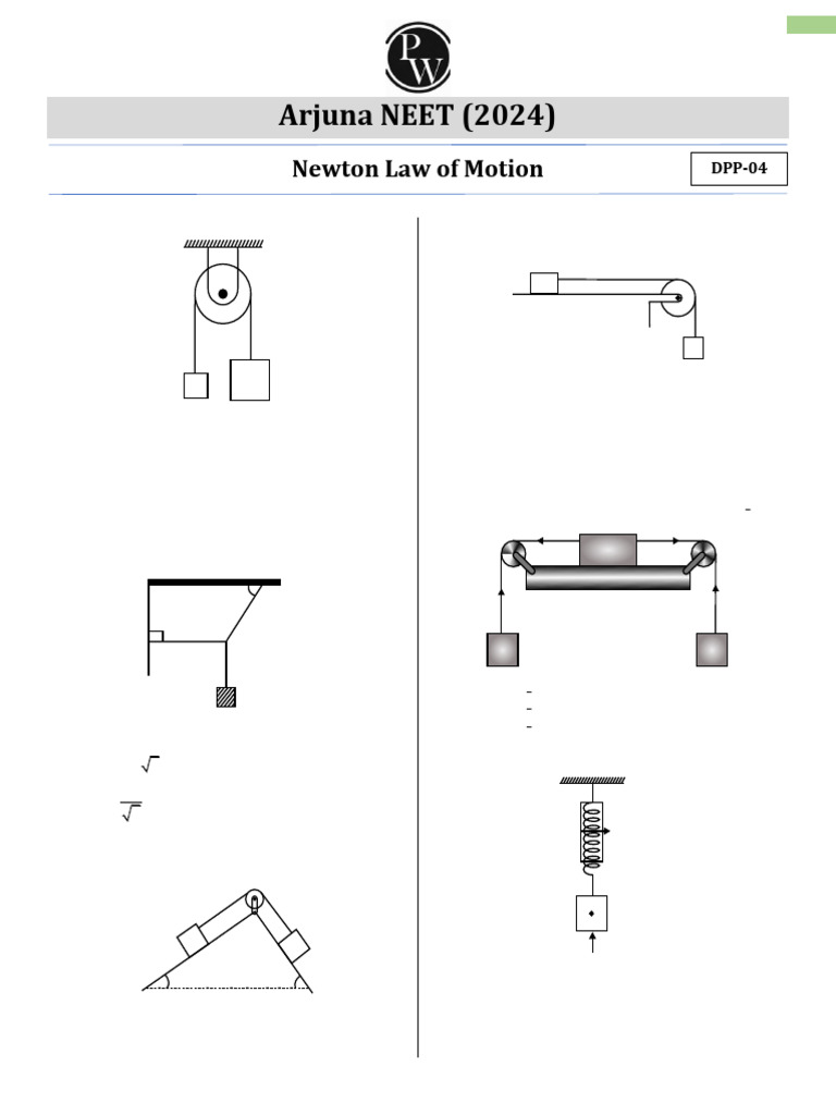 Newton Law of Motion - DPP-04 (Of Lec-07) - Arjuna NEET 2024 | PDF | Tension (Physics) | Lift ...