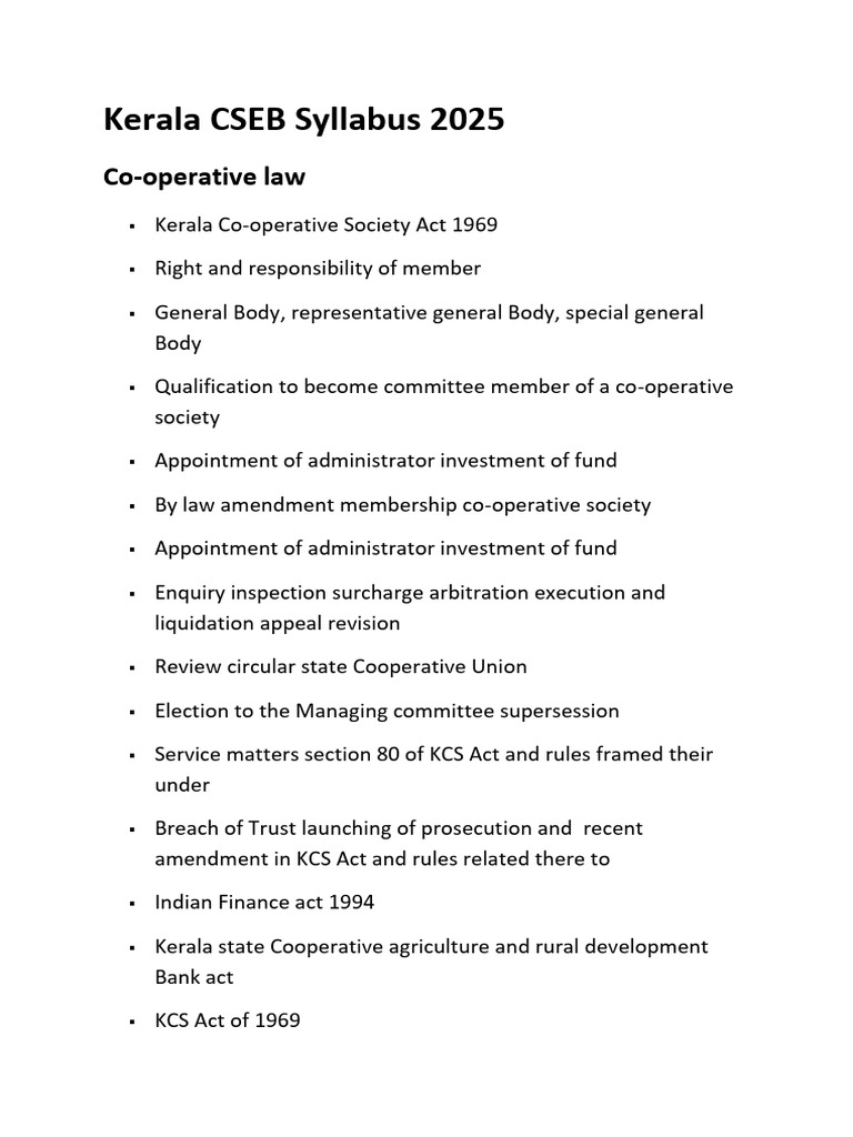 Kerala CSEB Syllabus 2025 | PDF | Cooperative | Banks