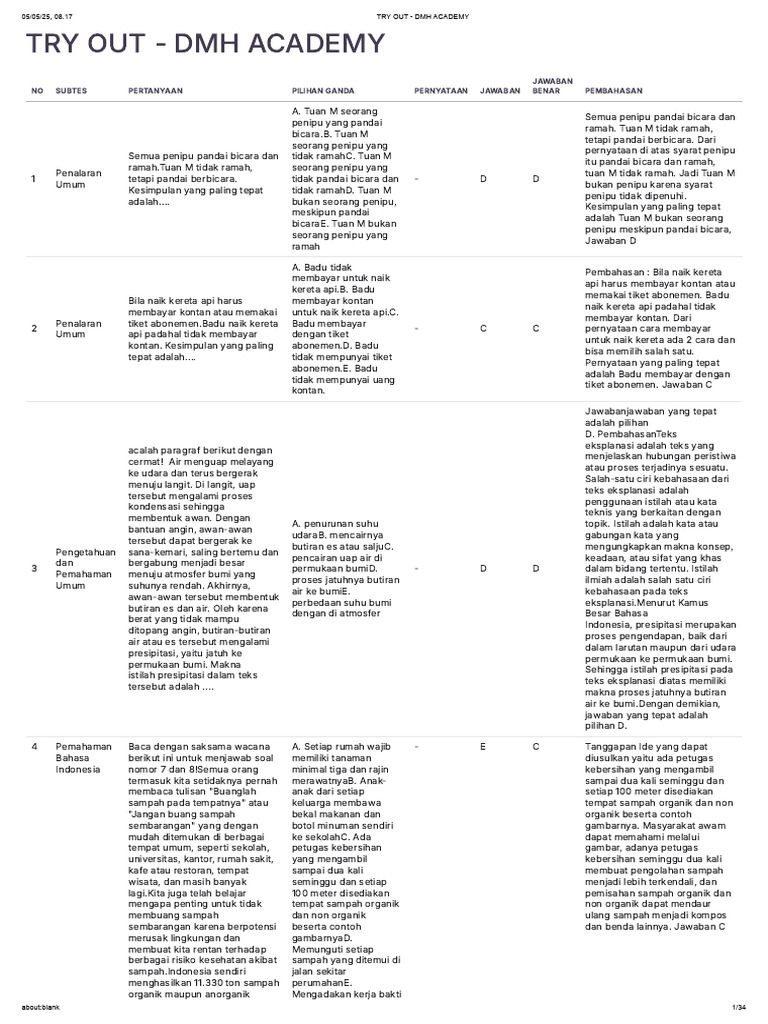 Try Out 1 - DMH Academy | PDF