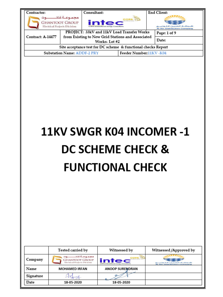 DC Scheme Functional Checks Report | PDF | Relay | Equipment