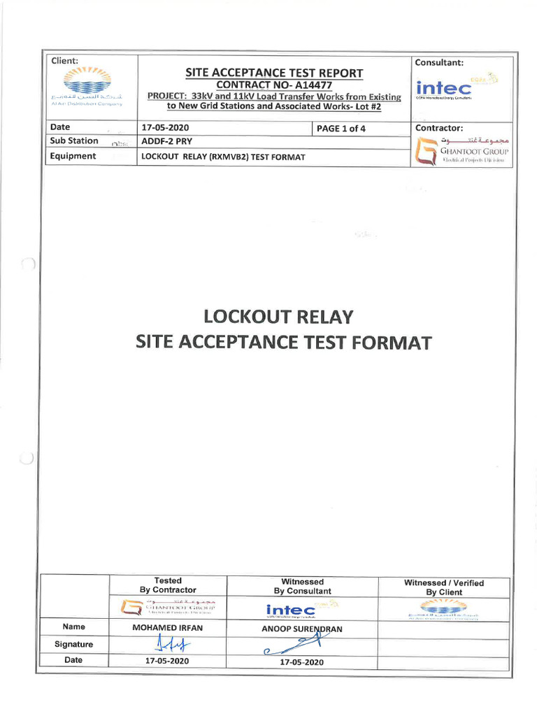 Site Acceptance Test for FLAG RELAYs | PDF | Relay | Electric Power