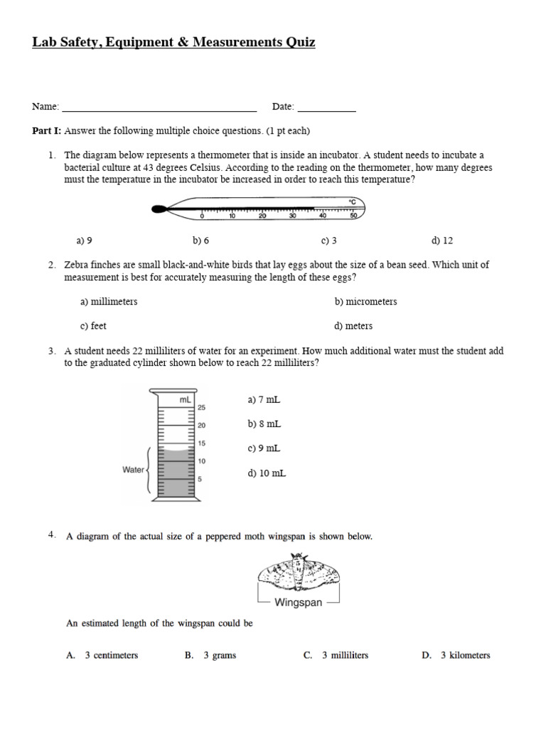 Lab Safety and Measurement Quiz | PDF | Laboratories