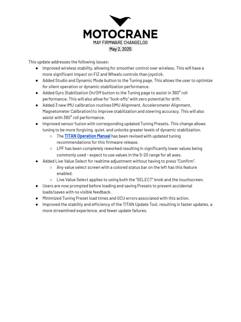 TITAN 103 Hotfix Change Log | PDF