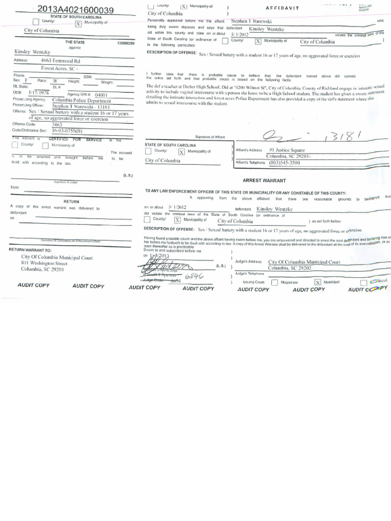 Wentzky Kinsley Arrest Affidavit | PDF