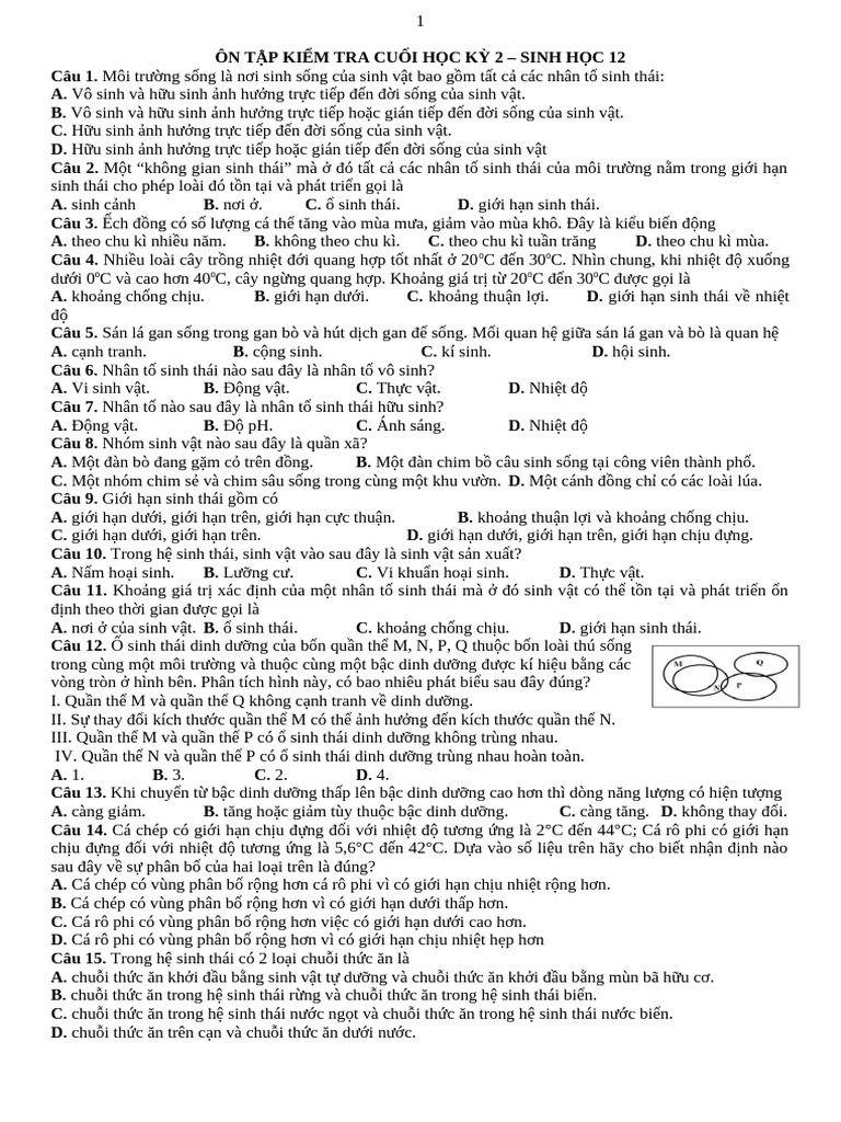 Ôn tập KT CK2 Sinh | PDF