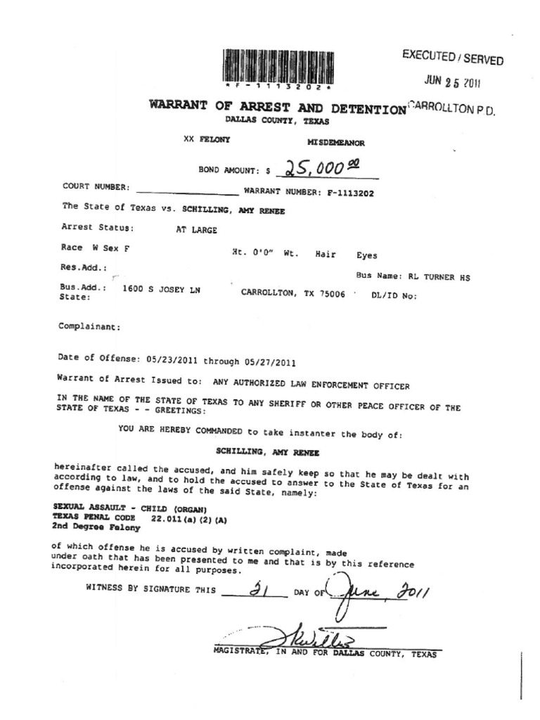 Schilling Amy Arrest Warrant | PDF