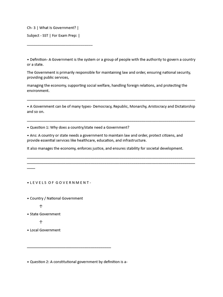 SST NOTES - What Is Government | PDF | Government | Democracy