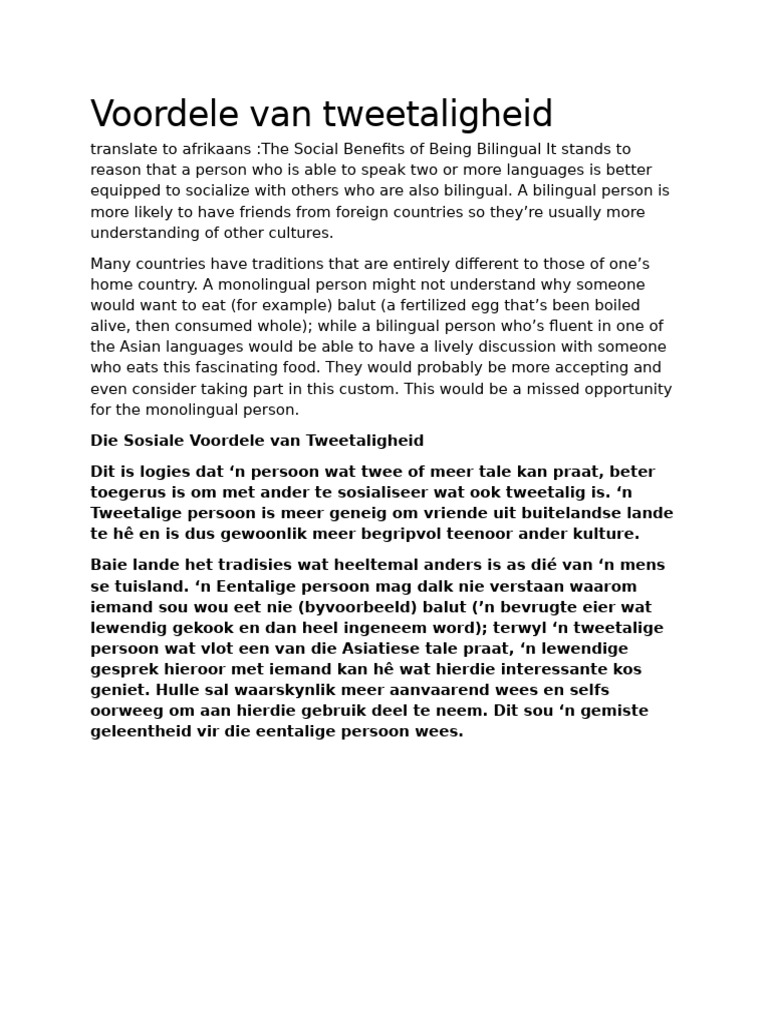 Voordele Van Tweetaligheid | PDF | Multilingualism | Cognition