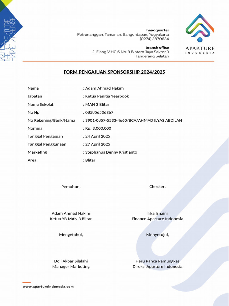 FORM PENGAJUAN SPONSOR 2024 25 | PDF