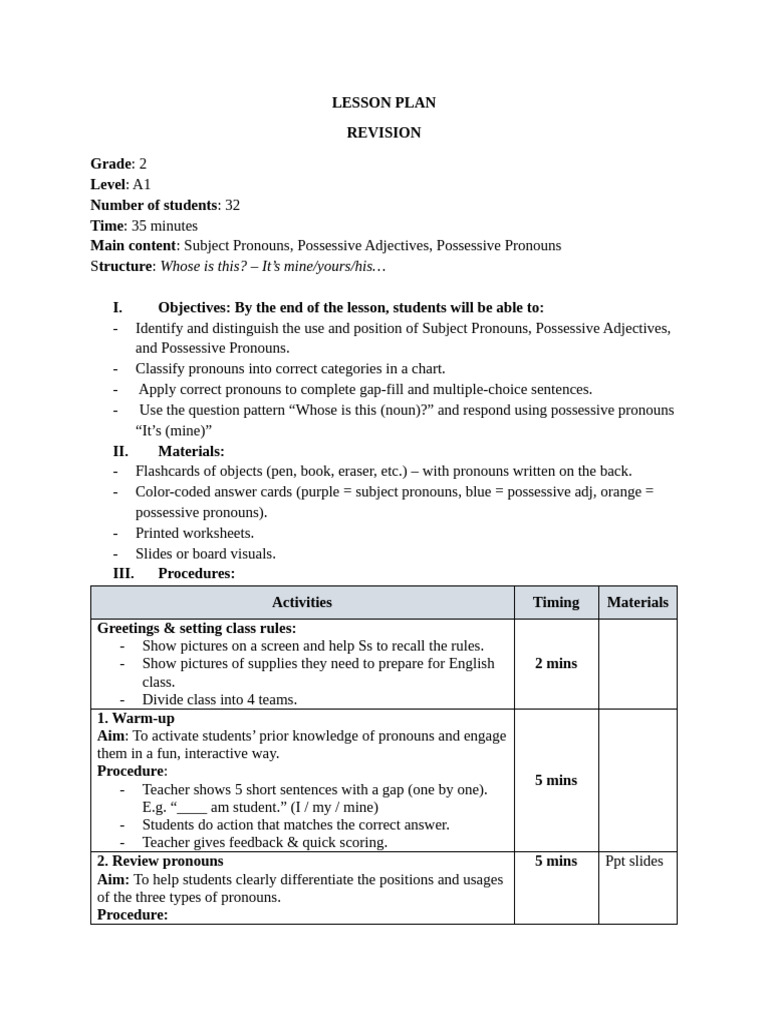 LESSON PLAN | PDF | Pronoun | Noun