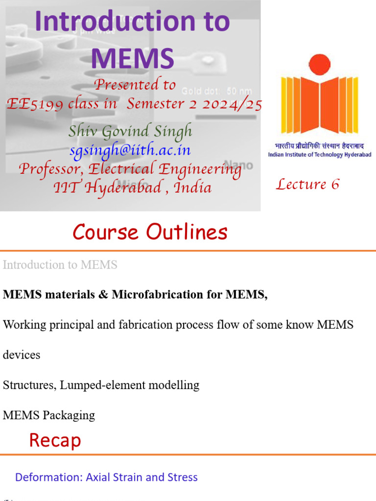 L6 Introduction to MEMS 2025 | PDF | Photolithography | Materials