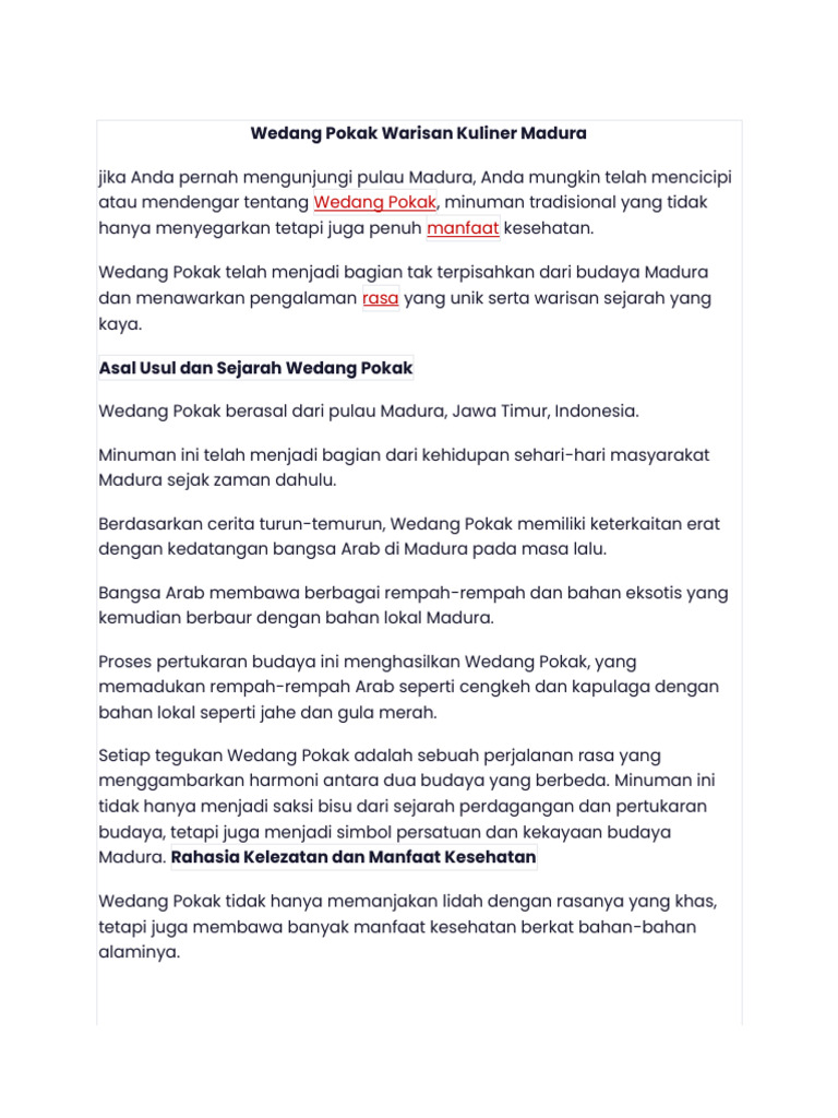 Manfaat dan Sejarah Wedang Pokak Madura | PDF