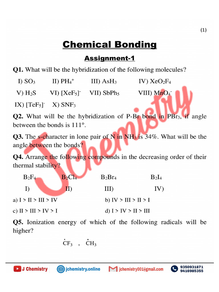 Chemical Bonding Assignment 1 | PDF