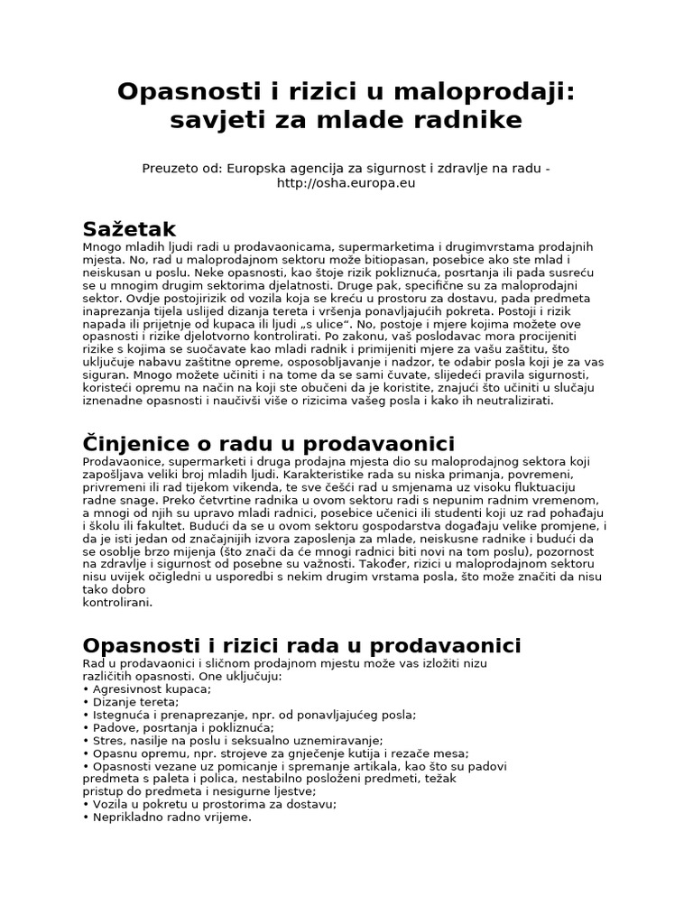 Opasnosti I Rizici U Maloprodaji | PDF