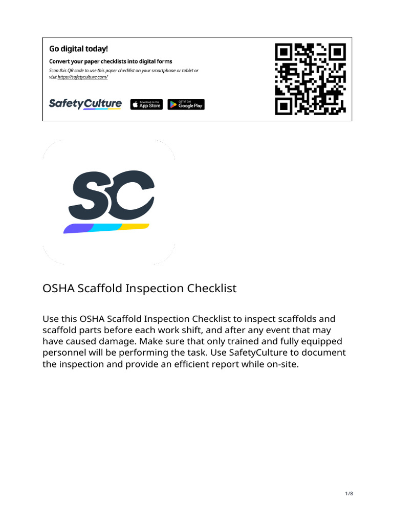 OSHA Scaffold Inspection Checklist | PDF | Scaffolding
