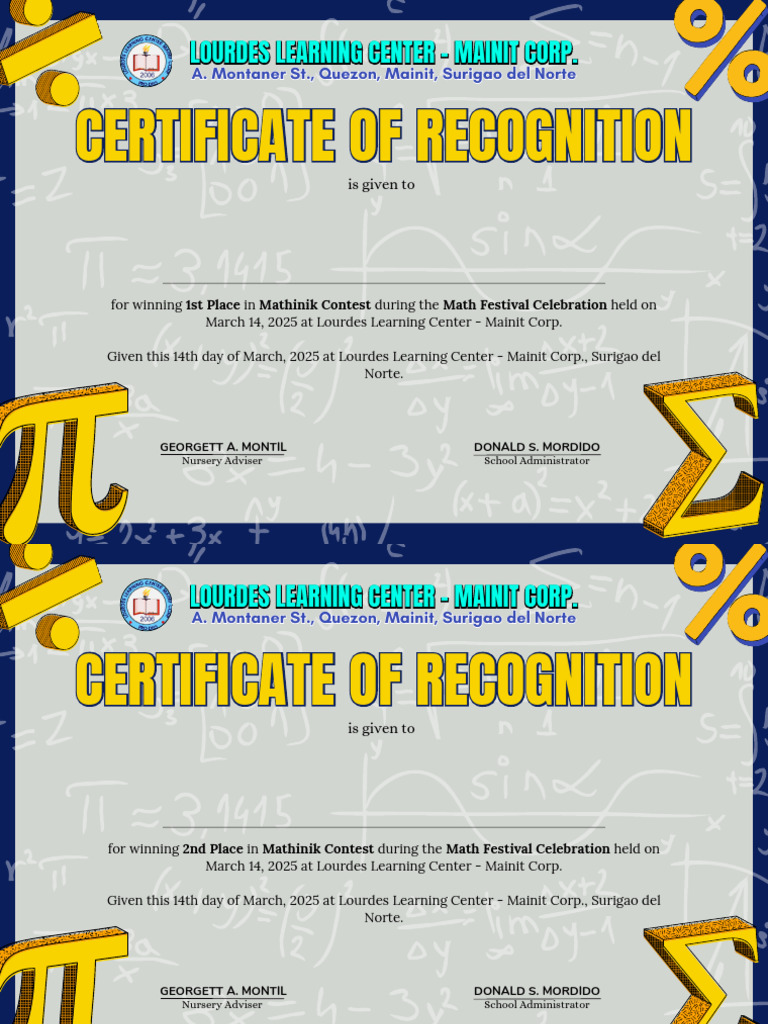 Blue Mathematics Wizard Customized Award Certificate | PDF