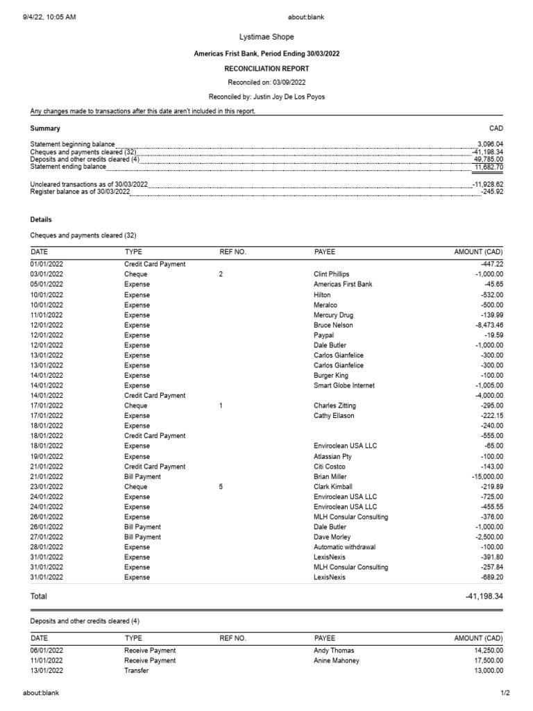 AF Savings Recon Reports | PDF | Payments | Cheque