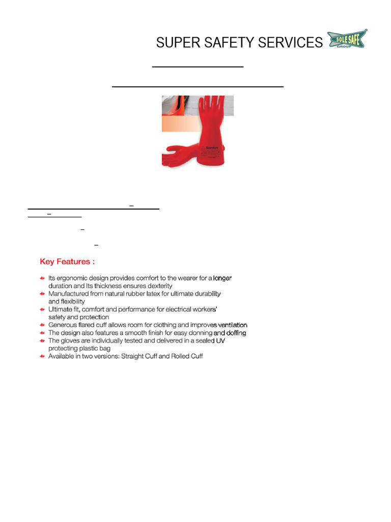 Class 0 Electrical Rubber Gloves Specs | PDF