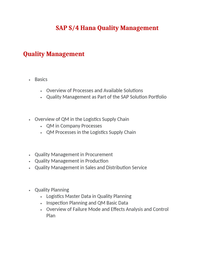 SAP S/4HANA Quality Management Overview | PDF | Quality Management ...