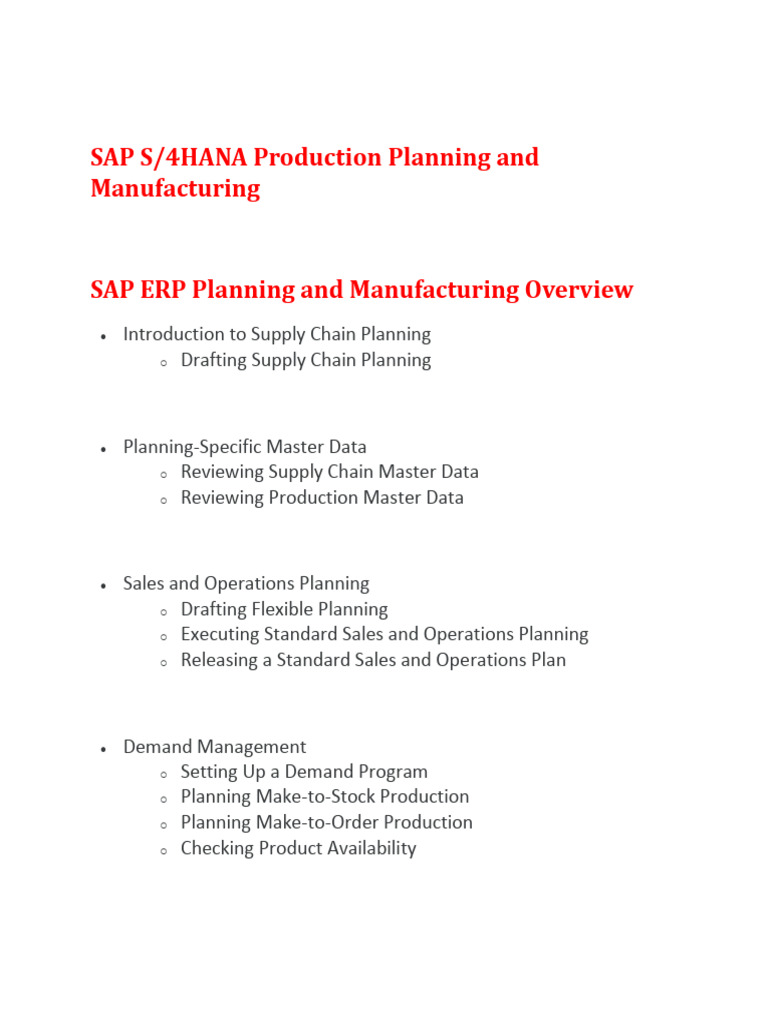 SAP S4 HANA Production Planning & Manufacturing | PDF | Computing ...