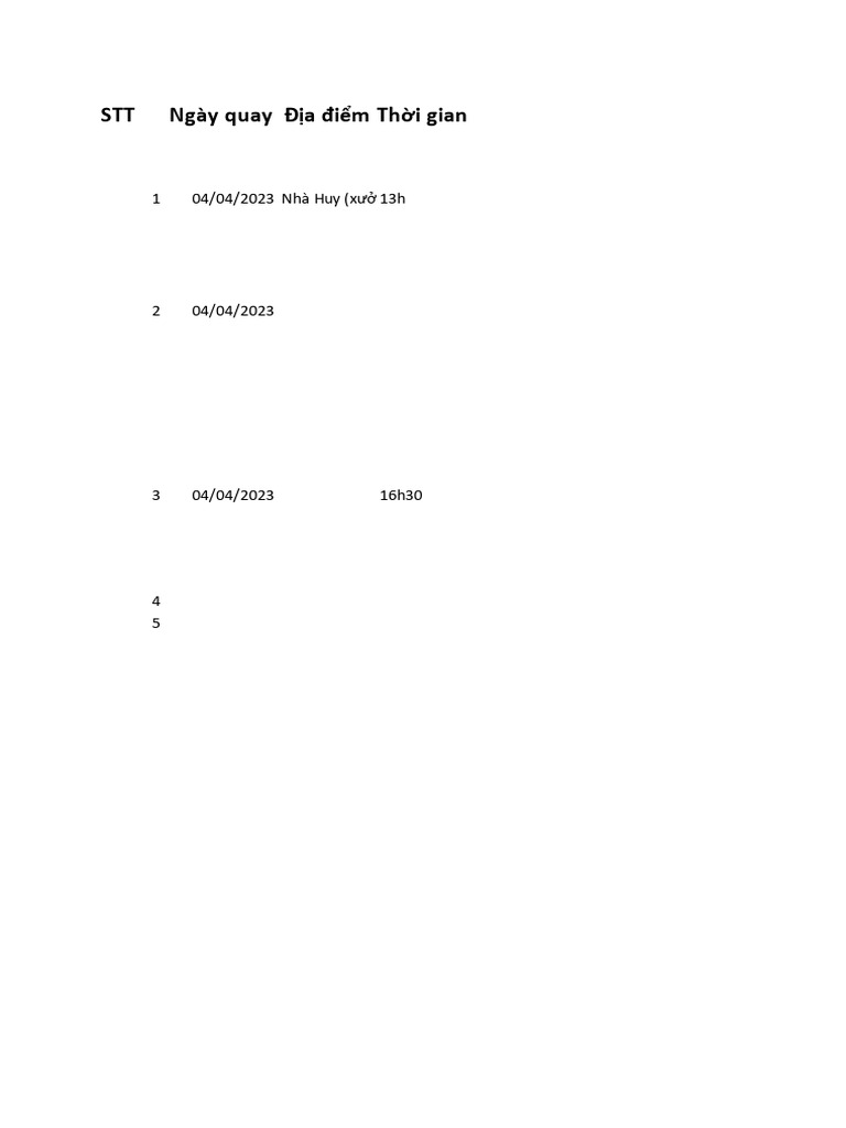 Bảng lịch quay | PDF