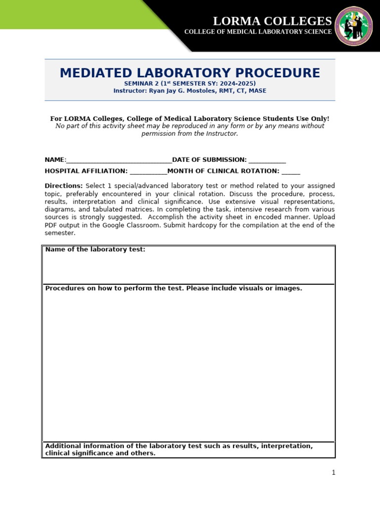 Laboratory Procedure Sheet SEM2 | PDF