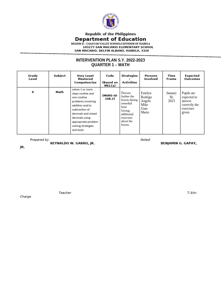 Grade 6 Intervertion - Math | PDF