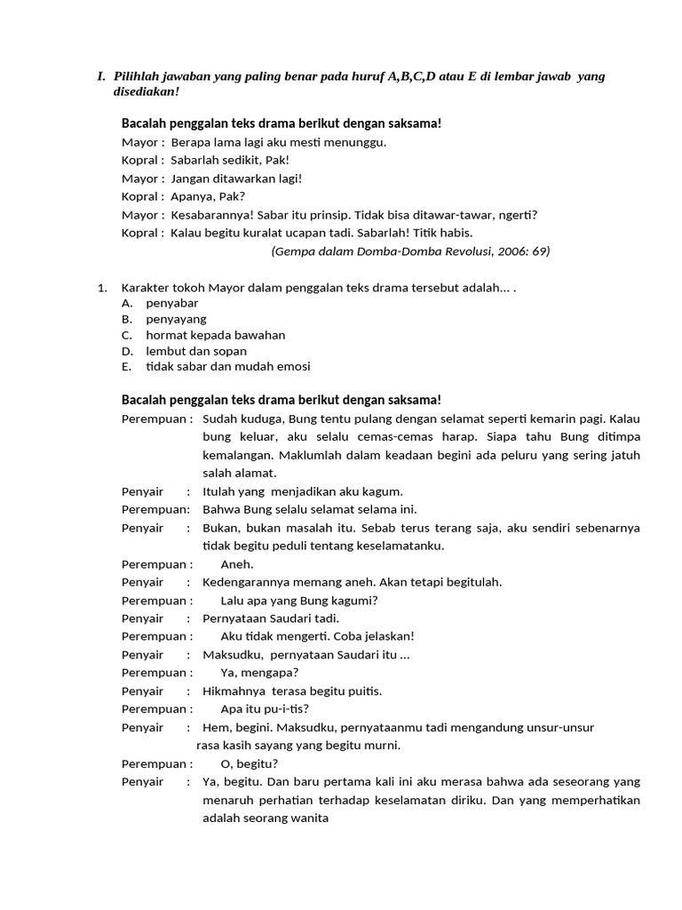Soal Penilaian Teks Drama Bindo Kelas XI SMT Genap | PDF