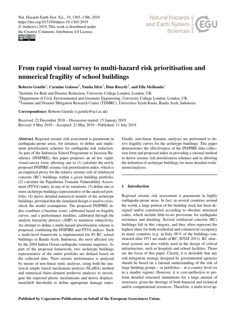 From Rapid Visual Survey To Multi-Hazard Risk Prioritisation and ...