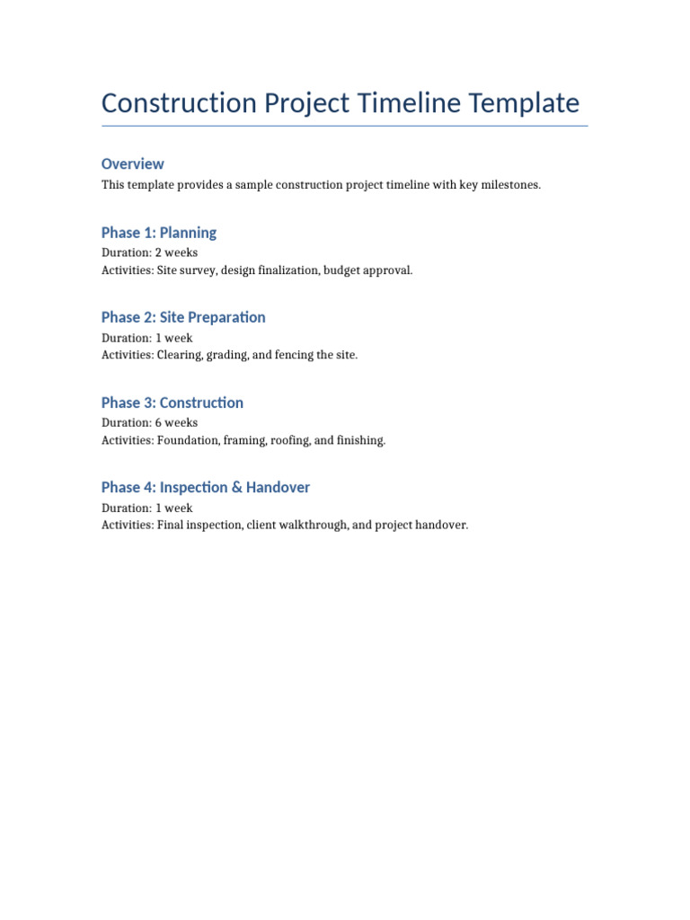 Construction Project Timeline Template | PDF