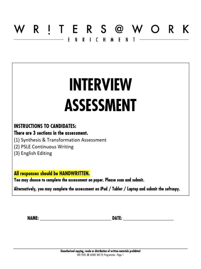 W@W Interview Writing Assessment | PDF