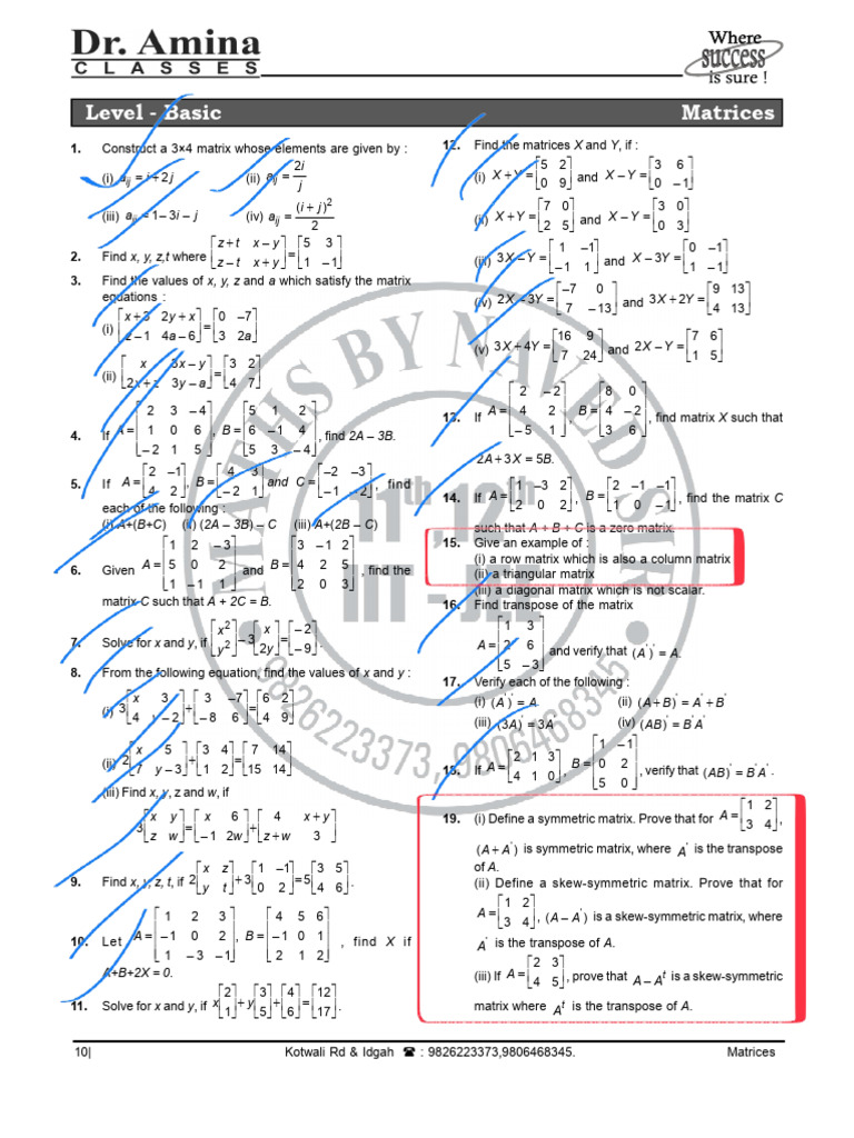 DAC_MATRICES_PRACTICE_SHEET_1_2025-26 | PDF | Matrix (Mathematics) | Functional Analysis