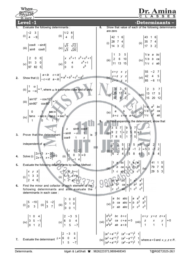DAC_12_DETERMINANTS_PRACTICE_2026 | PDF | Algebra | Matrix Theory