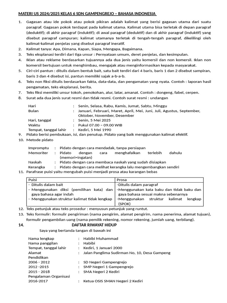 LATIHAN SOAL US 2425 BI - SDN Gampengrejo | PDF