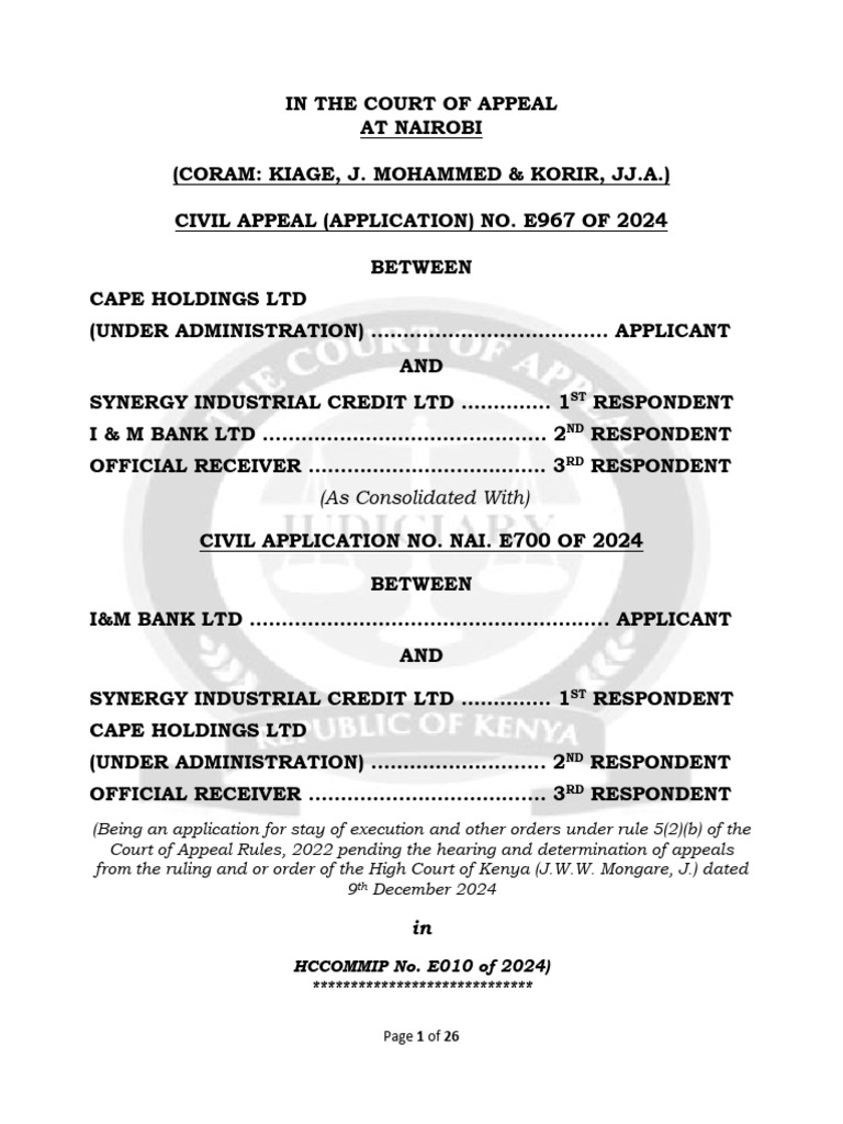 Civil (Appeal) Application No. NAI. E967 of 2024 As Consolidated With Civil Application No. NAI ...
