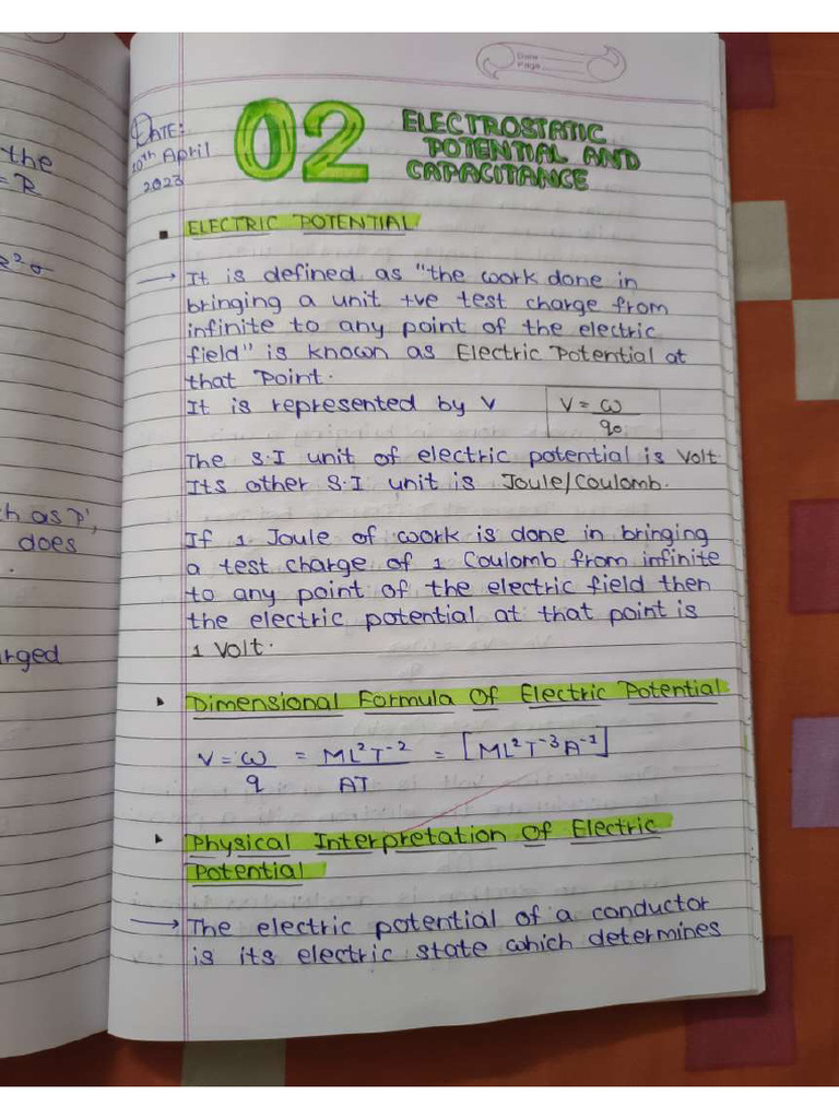Physics (Ch-2) Electrostatic Potential and Capacitance | PDF