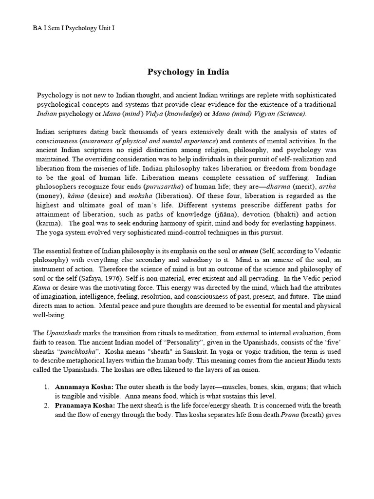 BA 1 Unit 1 Psychology in India | PDF | Moksha | Prana