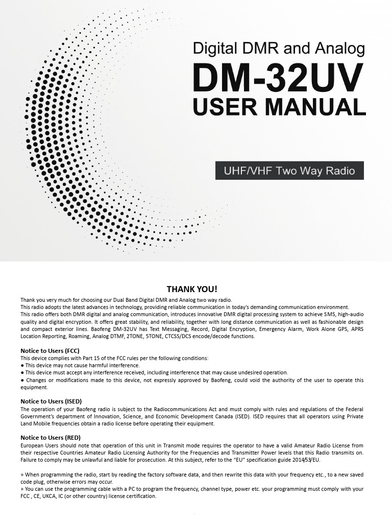 Baofeng DM-32UV User Manual 20250210 | PDF | Battery Charger | Radio