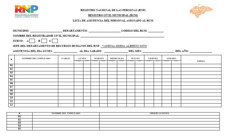 Formato de Asistencia RCM JORNADA EXTENDIDA AL SABADO | PDF