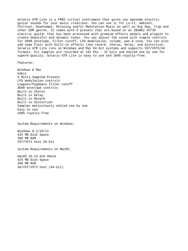 Solaris GTR Lite Description | PDF