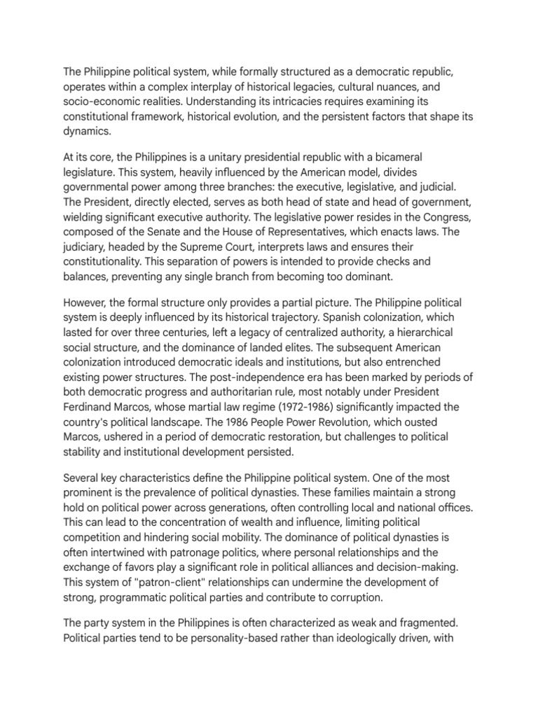 Overview of the Philippine Political System | PDF | Legislature ...